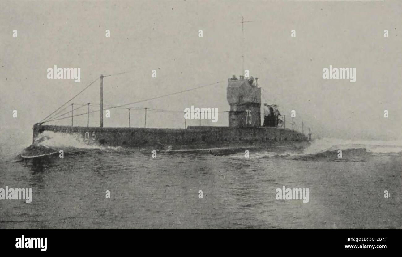 The British submarine HMS D5, which was sunk by a mine laid by a German ...