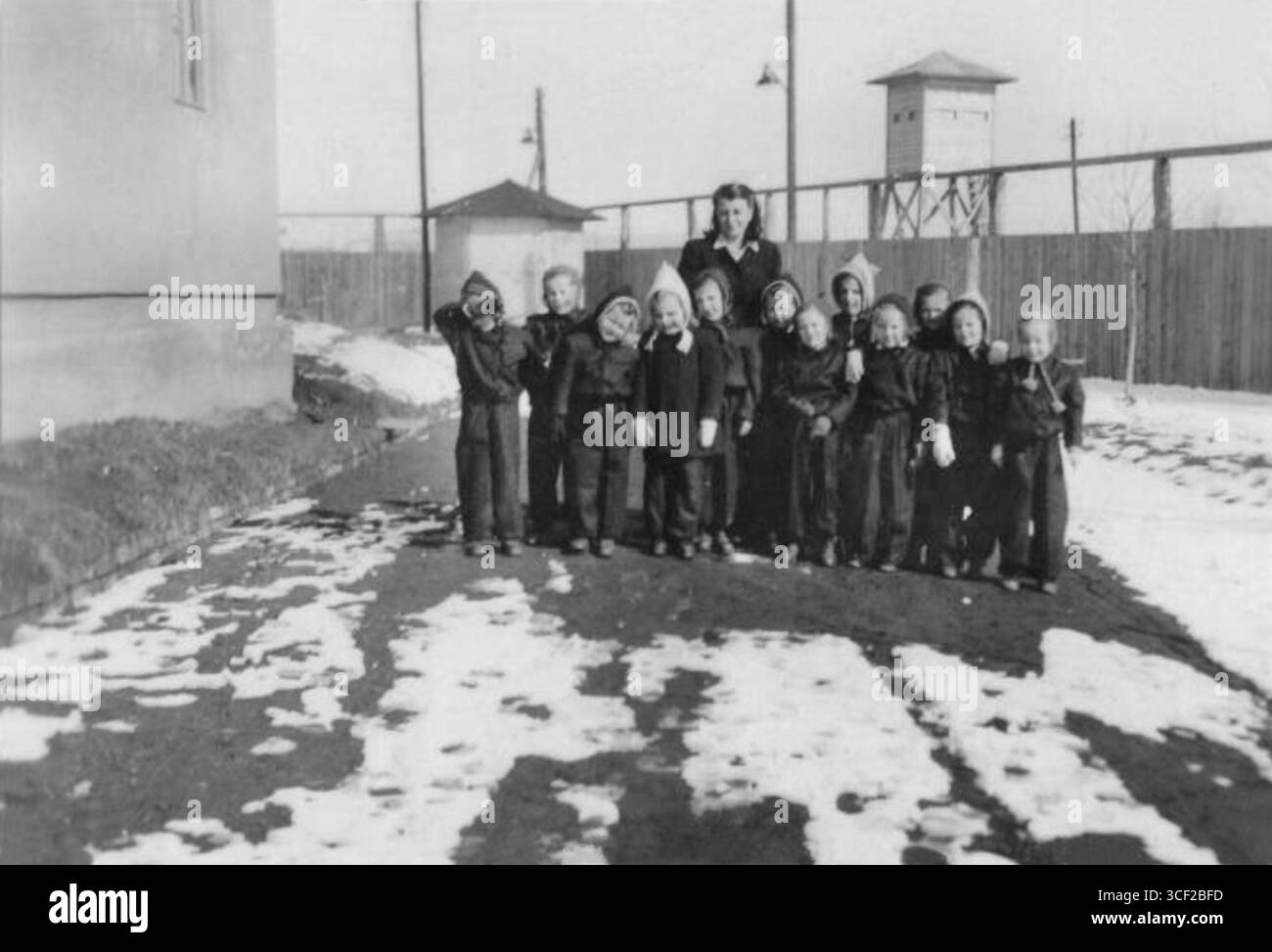 A photo from 1944 showing girls in the internment camp at Svatoboice ...
