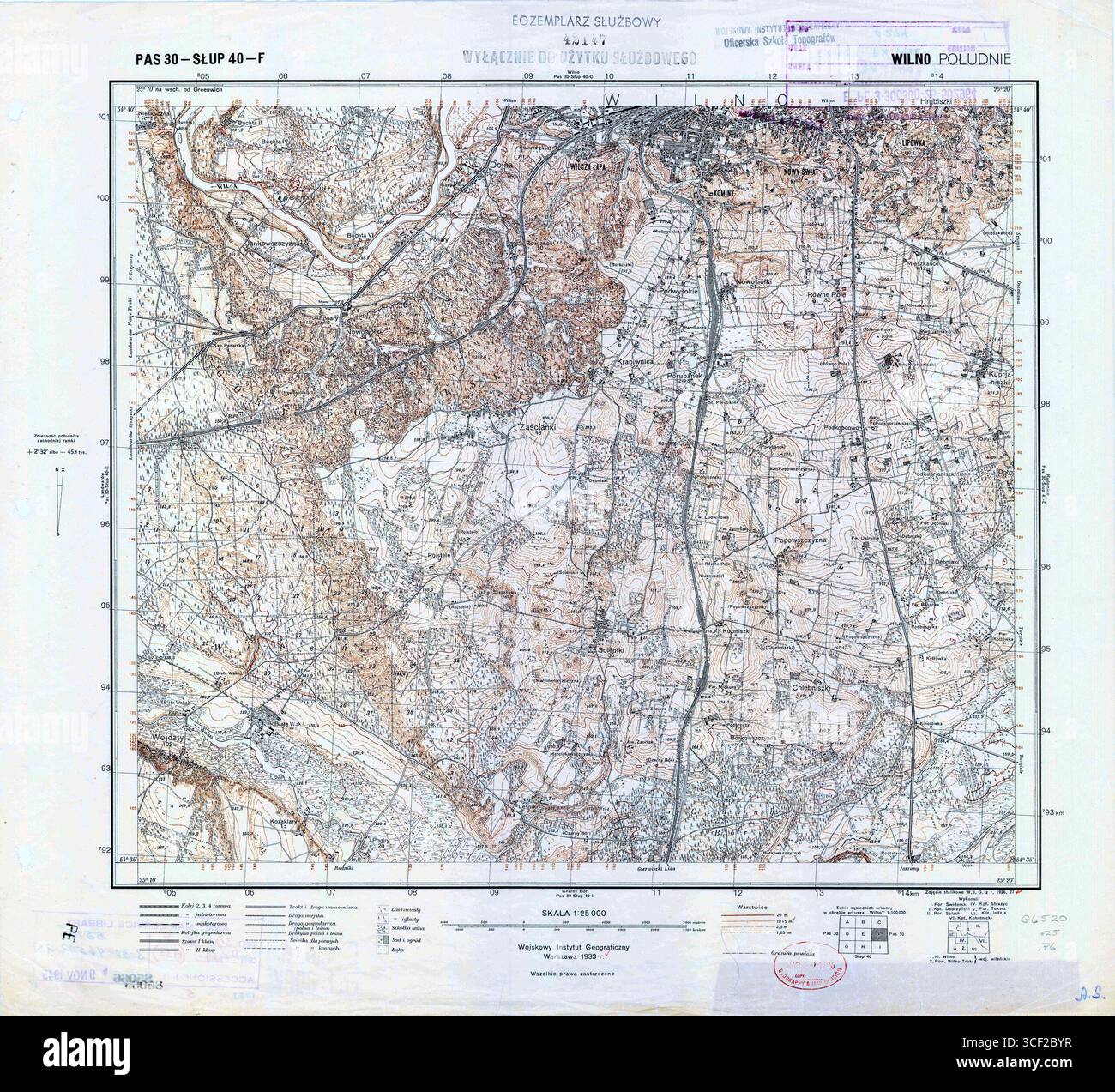 This 1933 WIG map shows the Wilno Poludnie region of Poland at a scale ...