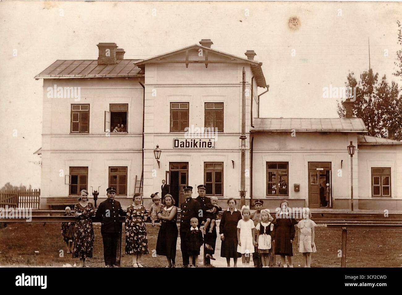 This image depicts Dabikin train station, located in Lithuania, during ...