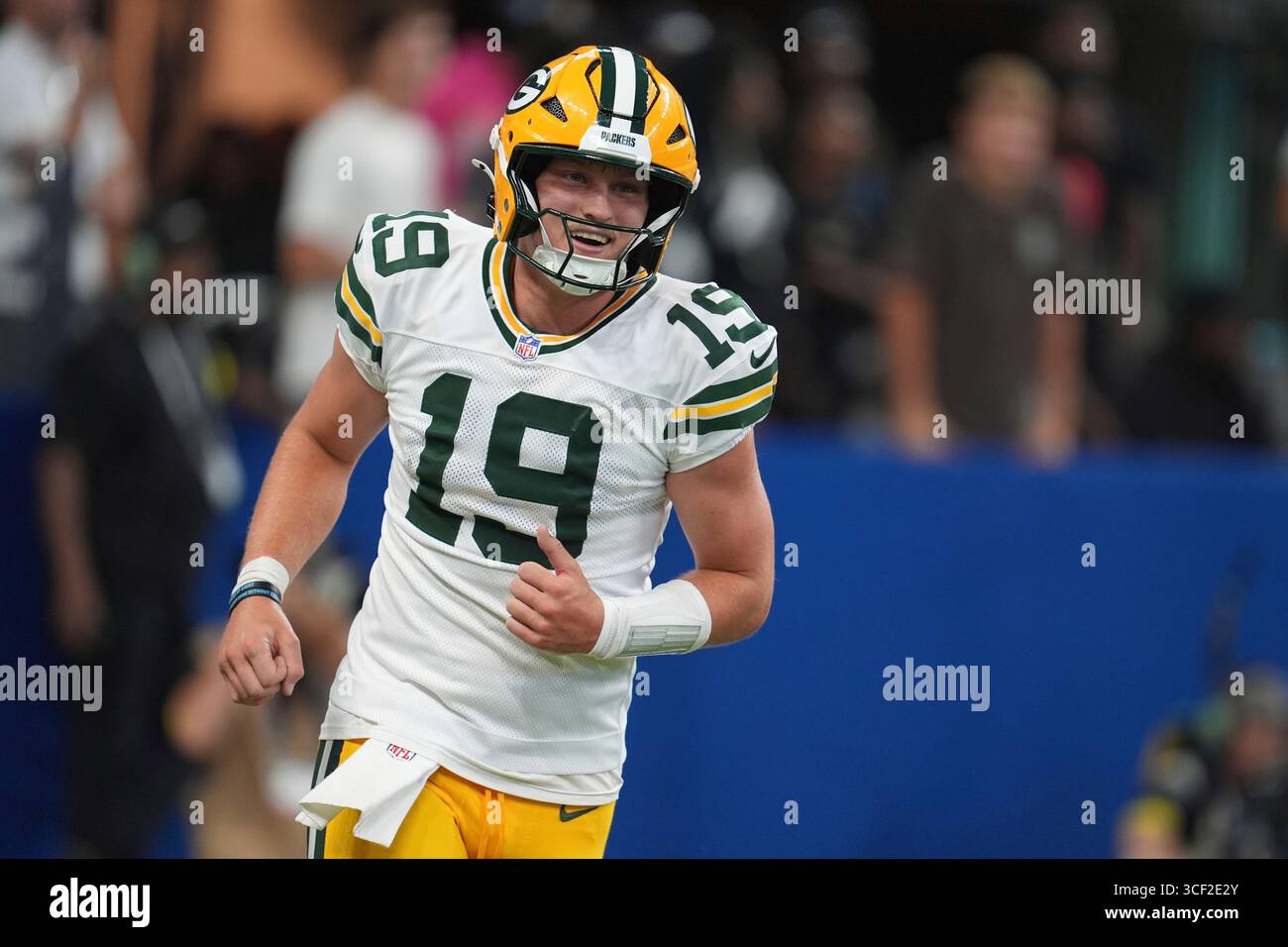 Green Bay Packers quarterback Taylor Elgersma reacts during the second ...