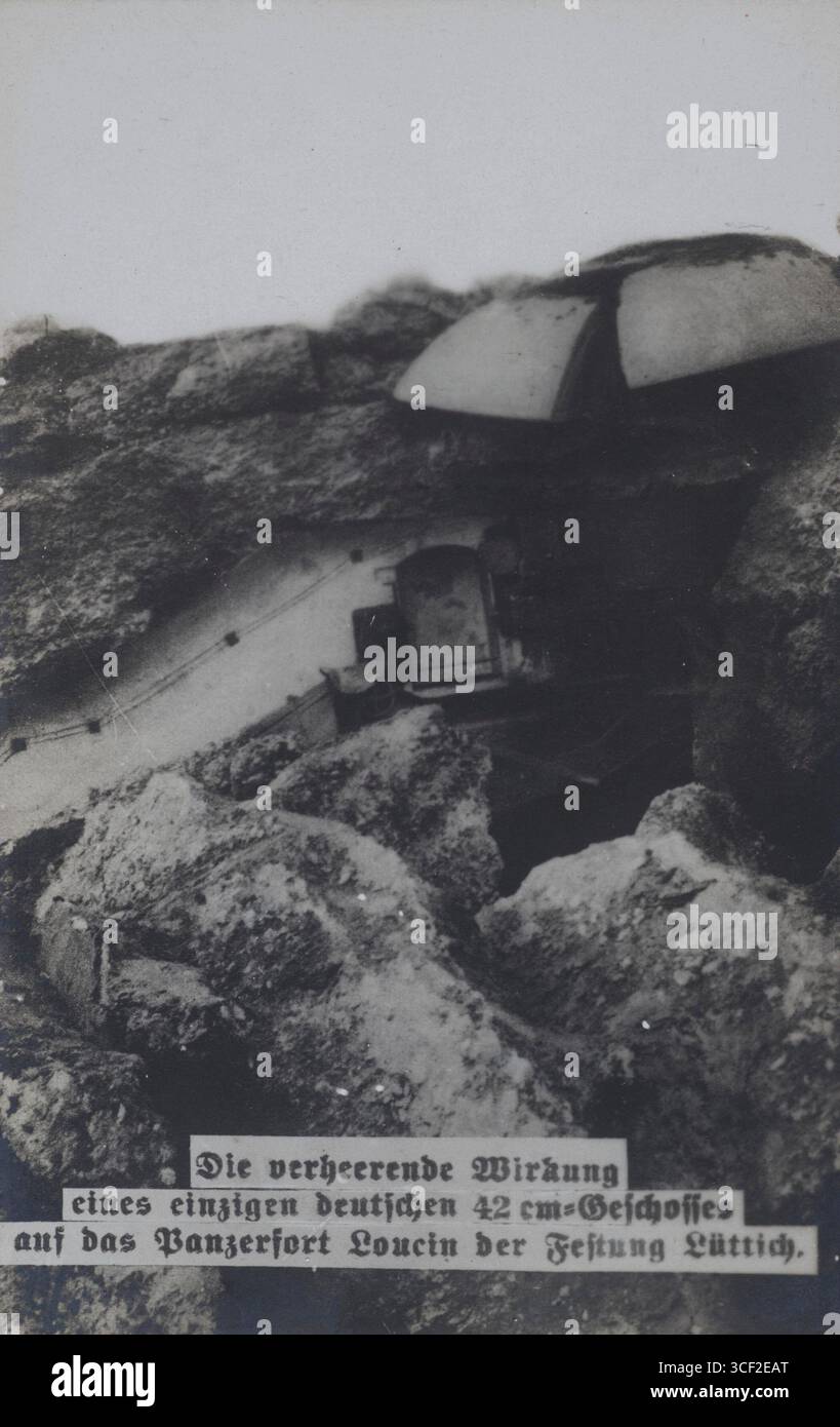 This 15 August 1914 image shows the devastating effect of a German 42 ...