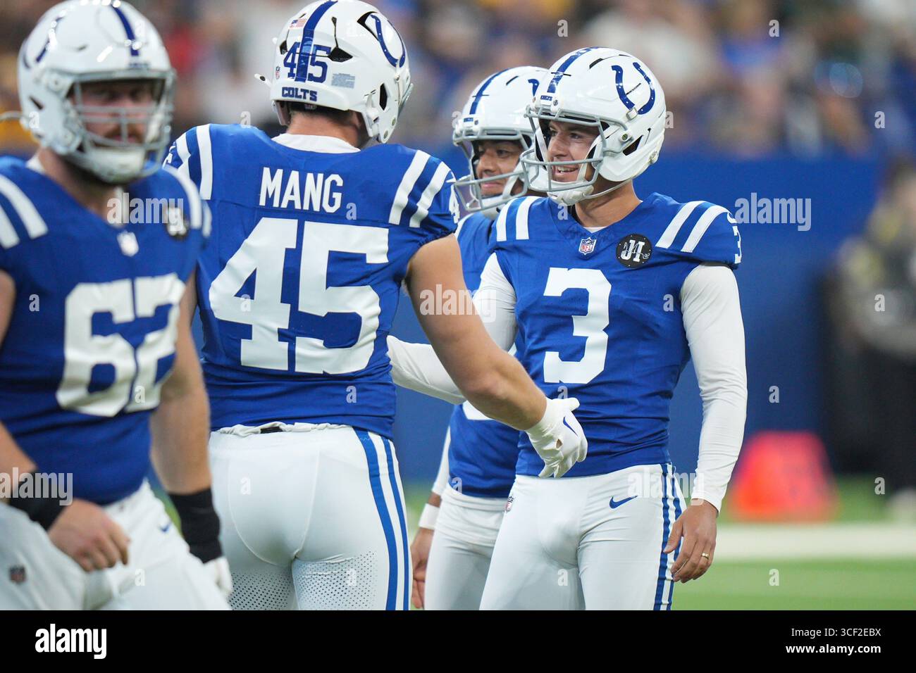 Indianapolis Colts place kicker Spencer Shrader (3) reacts after ...