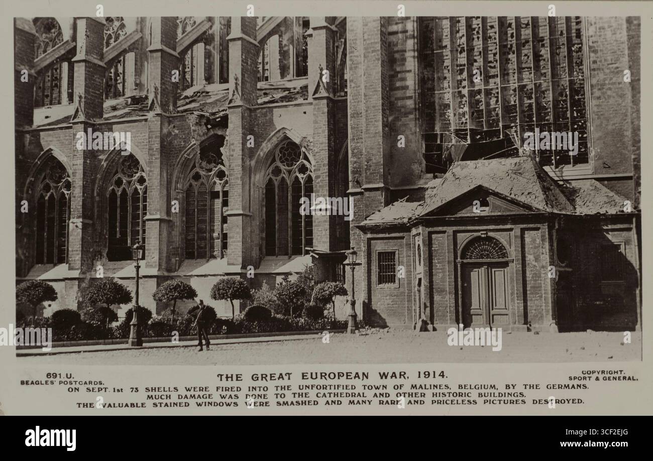 This World War I propaganda postcard from 1914 depicts the bombardment ...