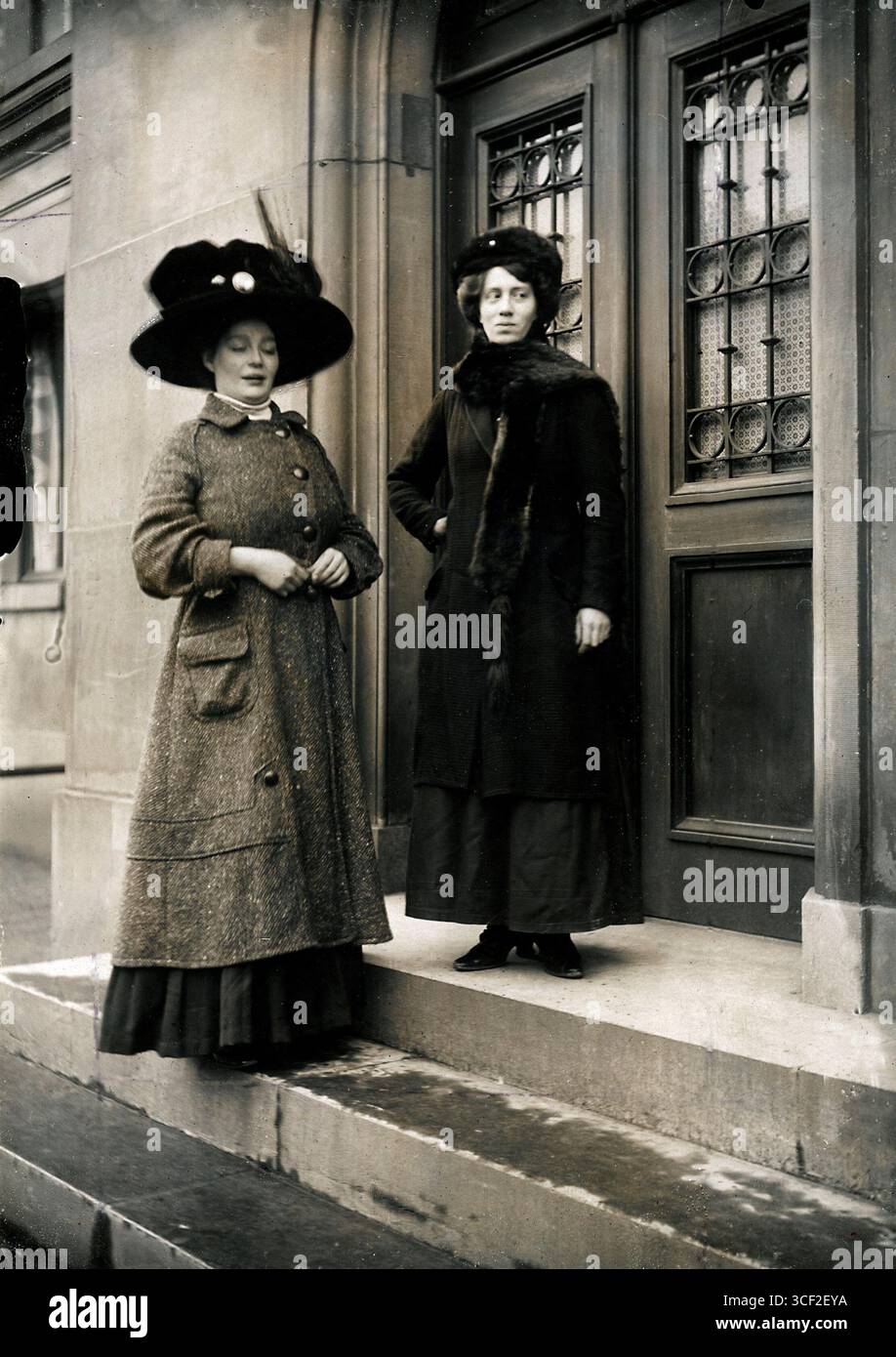 This photograph depicts two women in autumn/winter clothing before 1914 ...