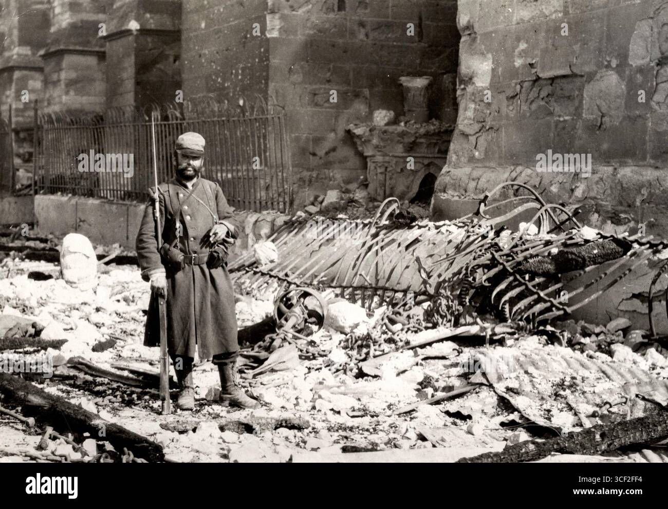 This 1914 photograph depicts a soldier with a rifle and bayonet ...