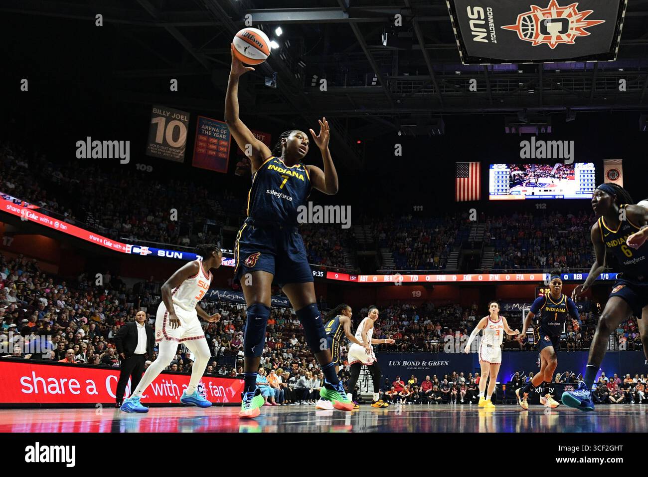 August 17, 2025: Indiana Fever forward Aliyah Boston (7) rebounds the ...