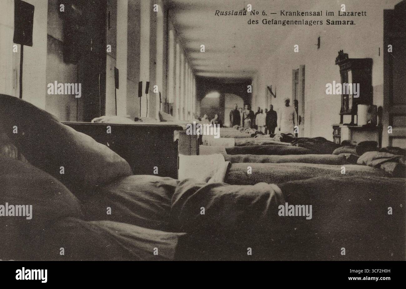 World War I propaganda postcard showing a hospital ward in a POW camp ...