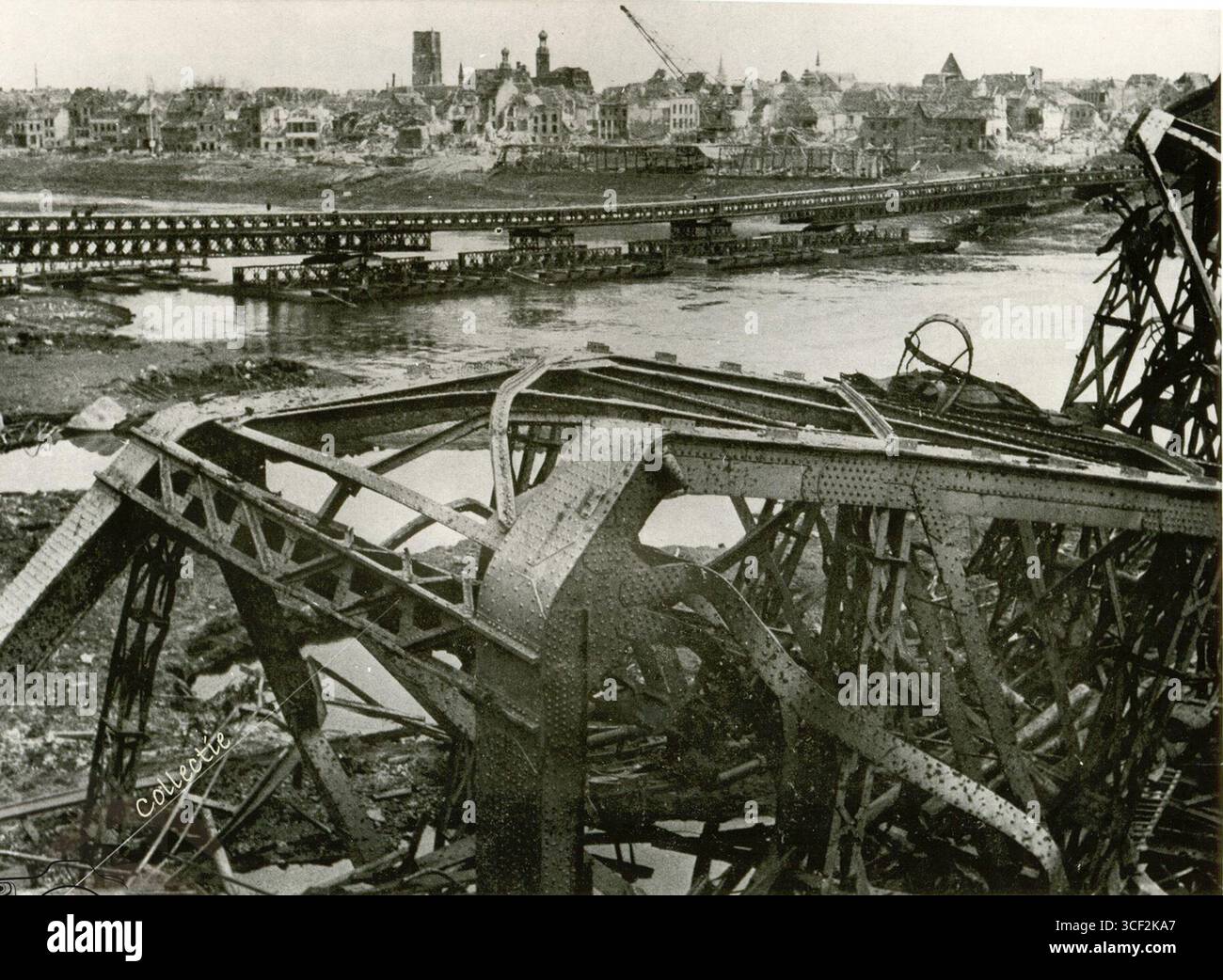 A photograph taken in March 1945 showing the heavy Bailey pontoon ...