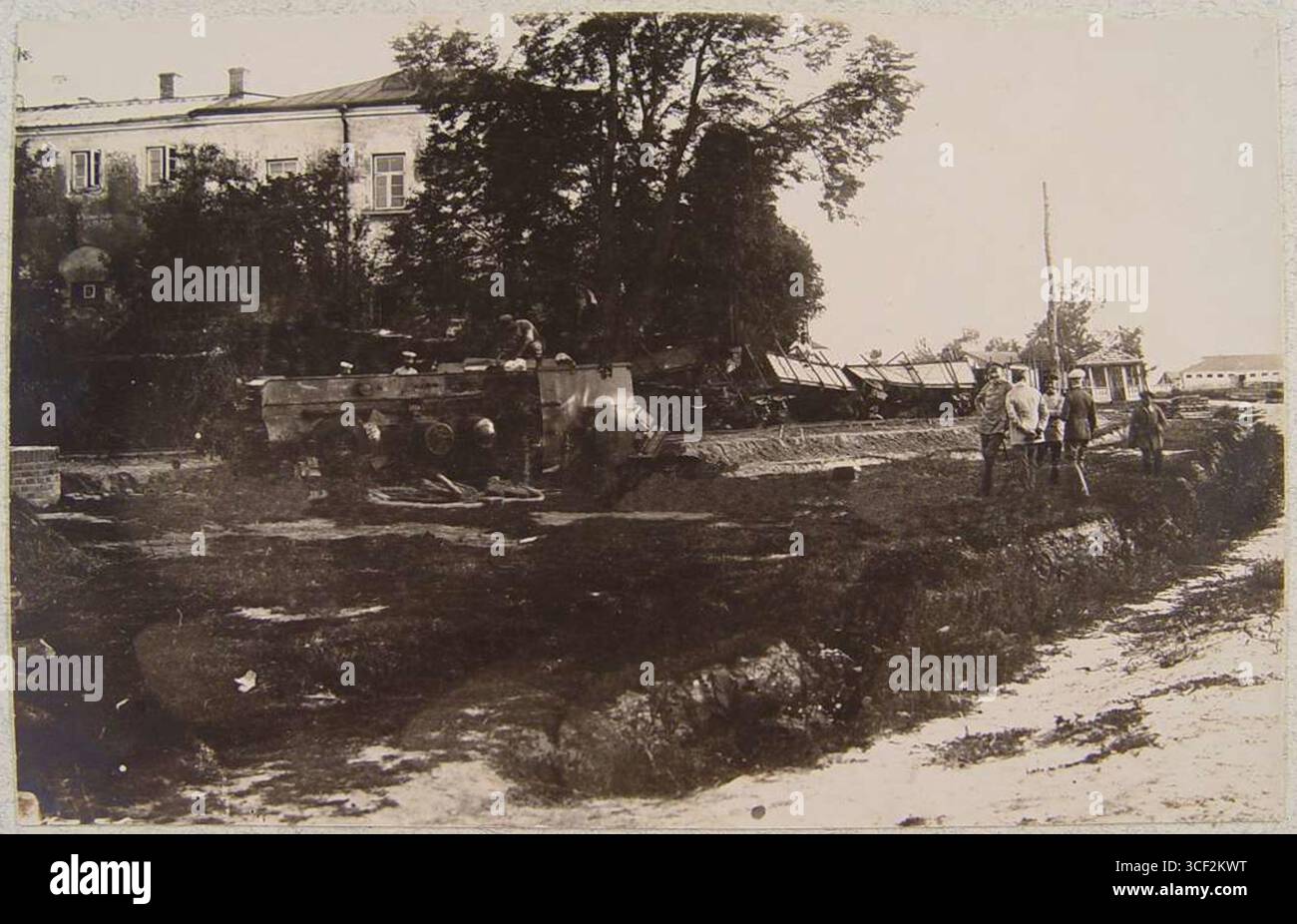 A photo showing a derailed field railway train at Zamosc, taken by the ...