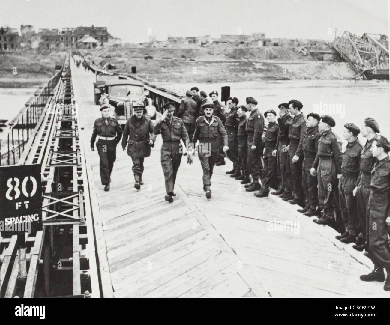 British engineers built a Bailey pontoon bridge over the Meuse River ...