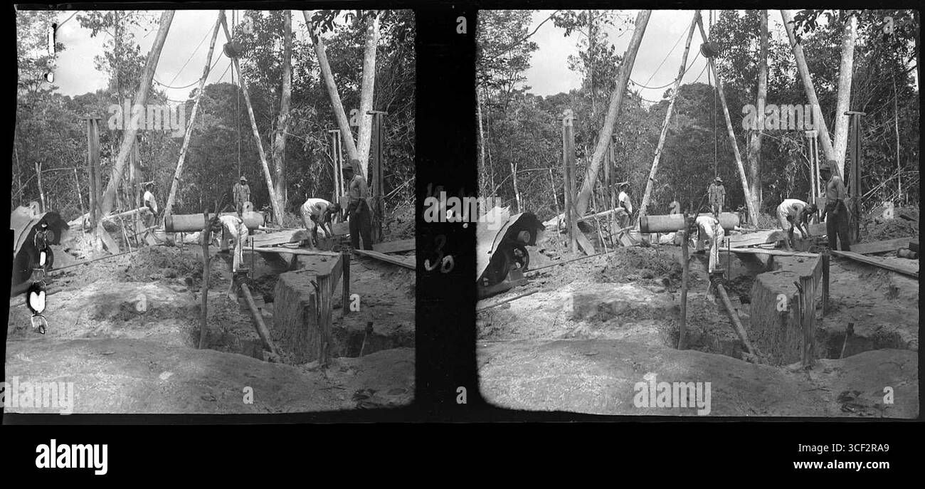 This stereoscopic image from 1946 shows the drilling of a new drainage ...