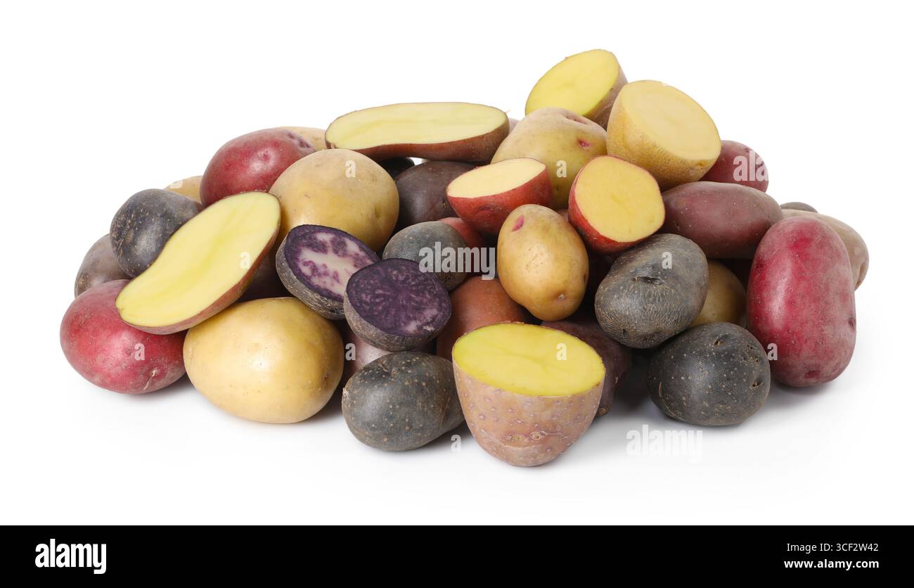 Different types of potatoes isolated on white Stock Photo - Alamy