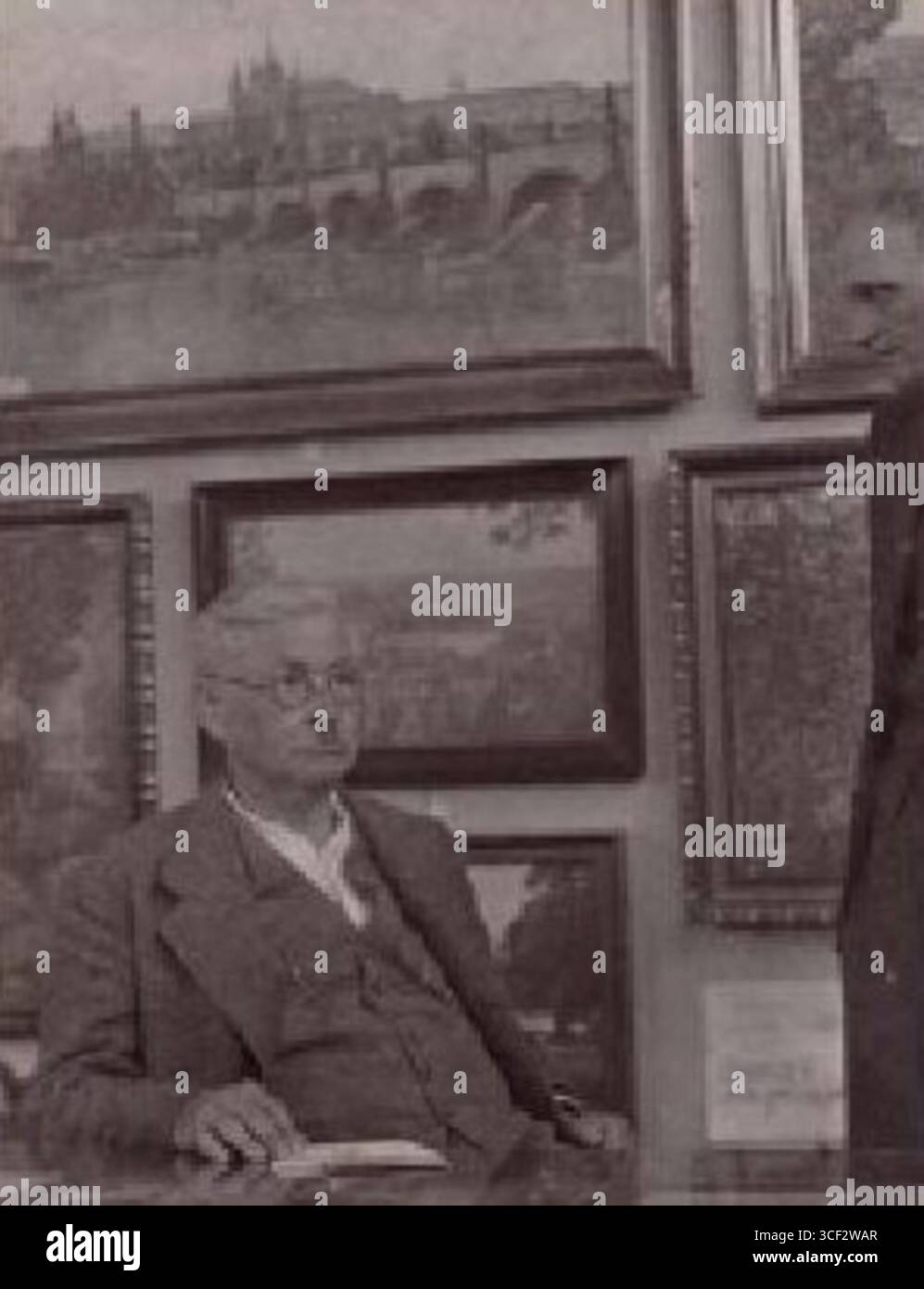Academic painter Celestýn Matj (1880–1959) pictured with his paintings ...