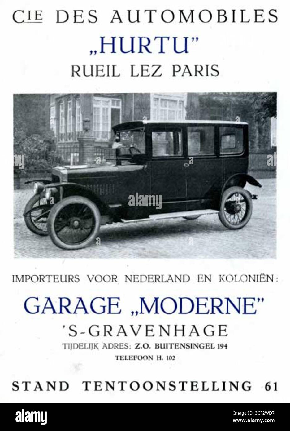 Advertisement from April 1921 for Hurtu (France), issued by Garage ...