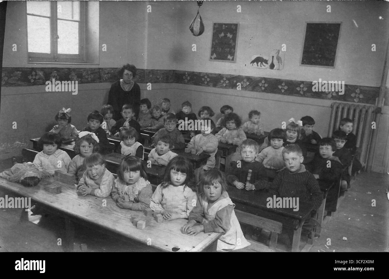 A classroom scene from Épinay-sur-Seine, a town in France, around 1925 ...