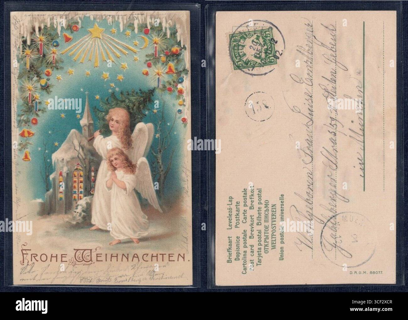 A 1902 German Christmas postcard, featuring the greeting 'Frohe ...