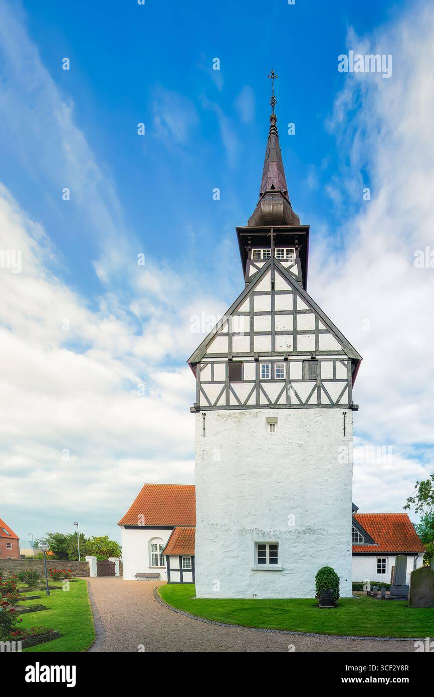 Nylars Round Church in Bornholm, Denmark. Historic medieval whitewashed ...