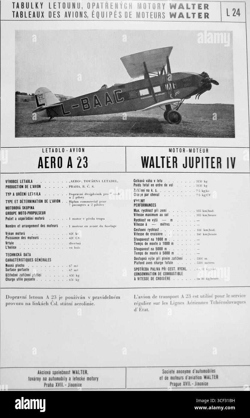 The Aero A-23, powered by the Walter Jupiter IV engine, was part of ...