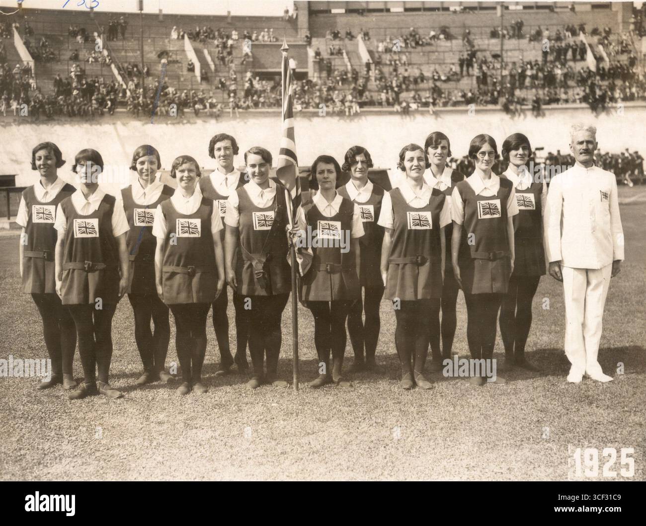 The UK women's gymnastics team competing at the 1928 Summer Olympics ...