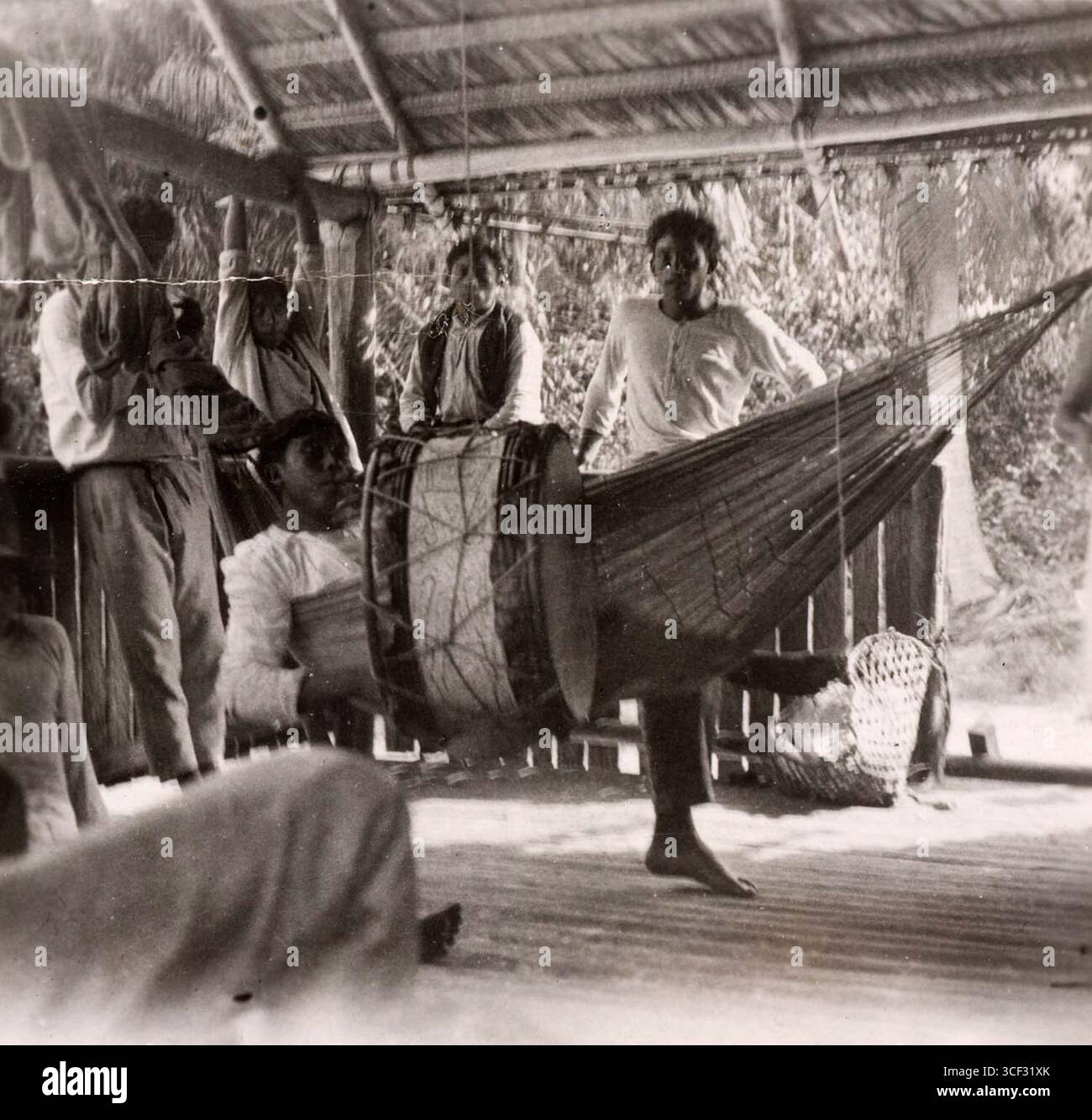 Stereoscopic photograph showing a drunk Kari'na man after a celebration ...