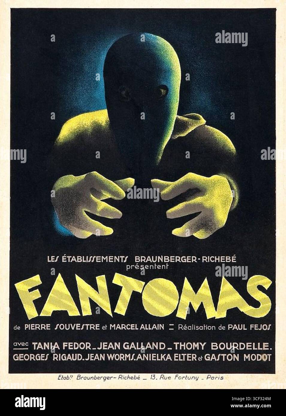 The 1932 film poster for 'Fantômas', directed by Paul Fejos, features ...