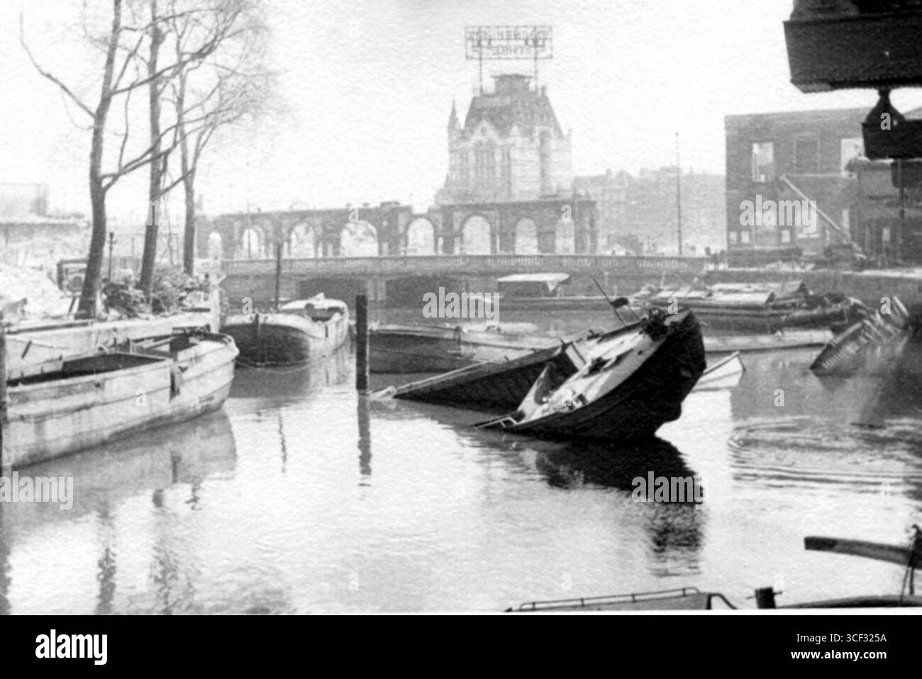 The Kolk area after the May 14, 1940 bombing, showing sunken boats, the ...