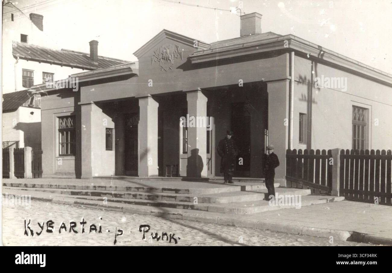 A photograph of the Lithuanian border control post building in Kybartai ...