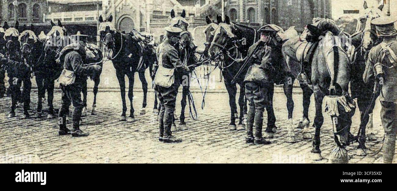 A photograph from 1914 showing British cavalry arriving in France ...