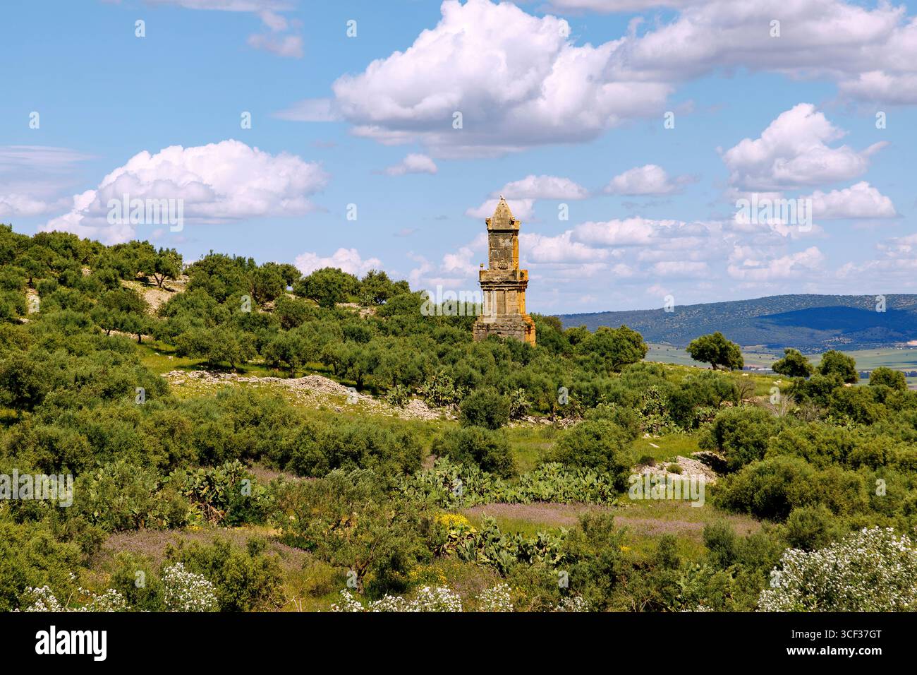 Punic mausoleum, ruins of ancient Thugga at the excavation site near ...