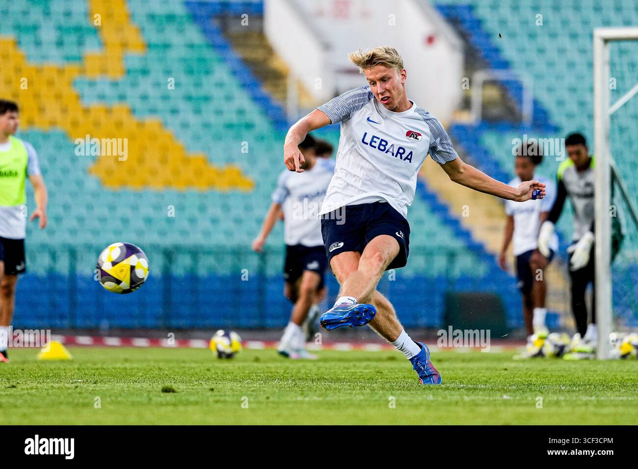 SOFIA, BULGARIA - AUGUST 20: Billy van Duijl of AZ Alkmaar shoots at the Press conference ...