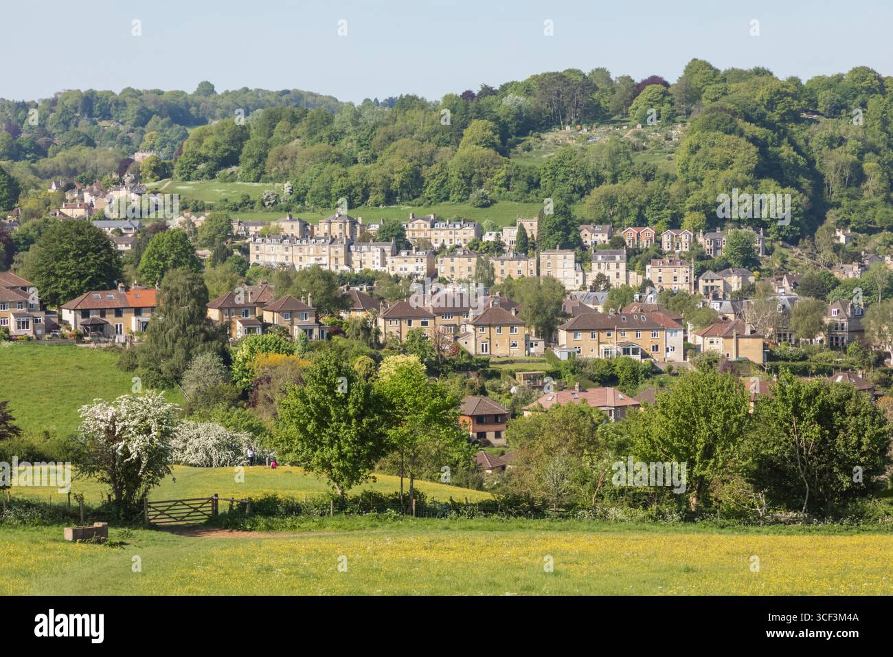England, Somerset, Bath, View of Widcombe from Bathwick Fields Stock ...