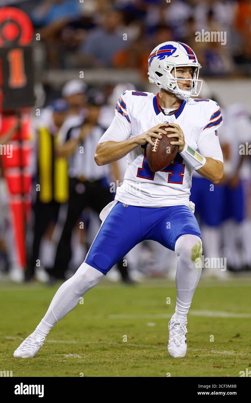 Buffalo Bills quarterback Mike White (14) looks to pass the ball ...