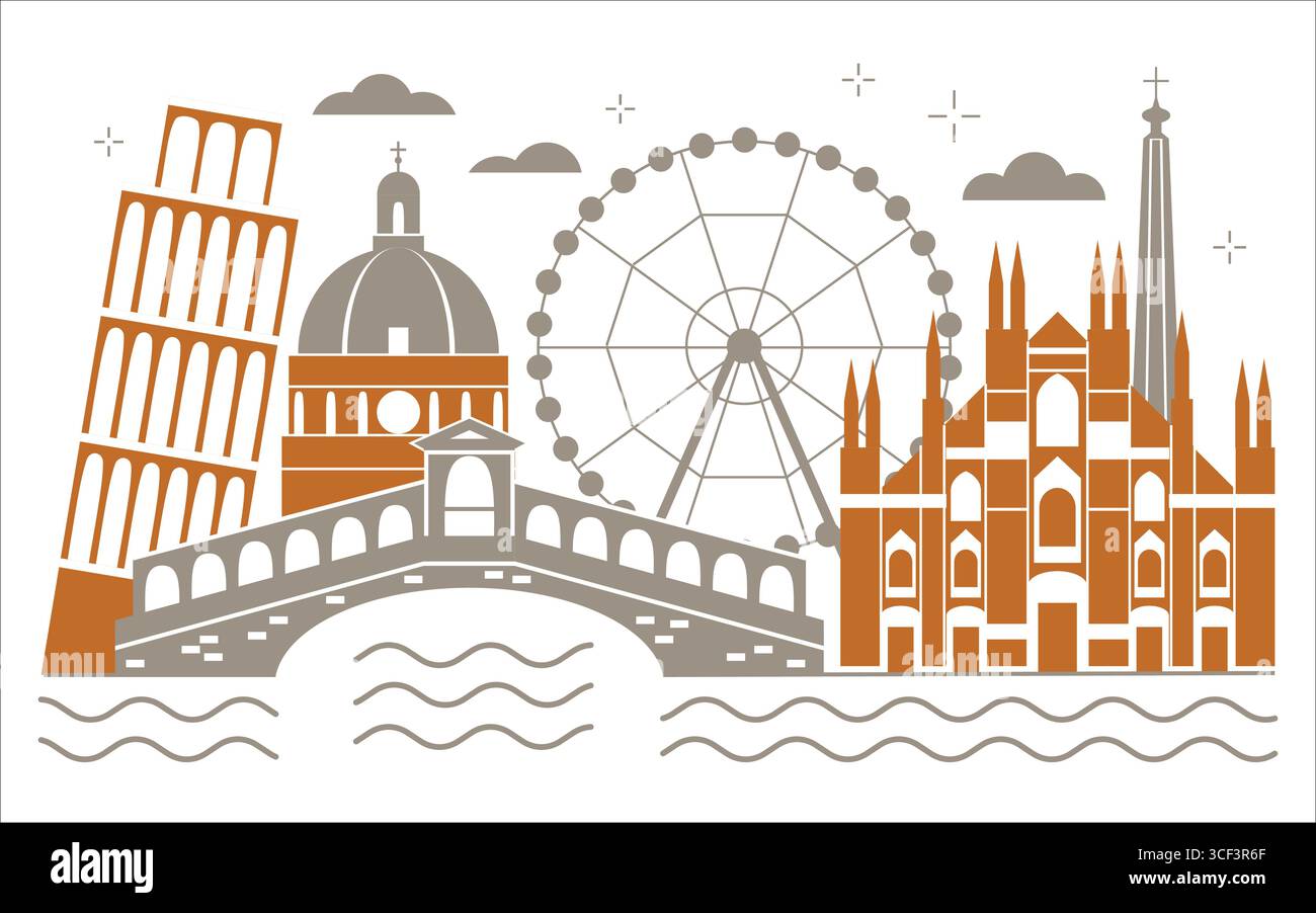 Italy Travel Poster with Architectural Landmarks Stock Vector Image ...