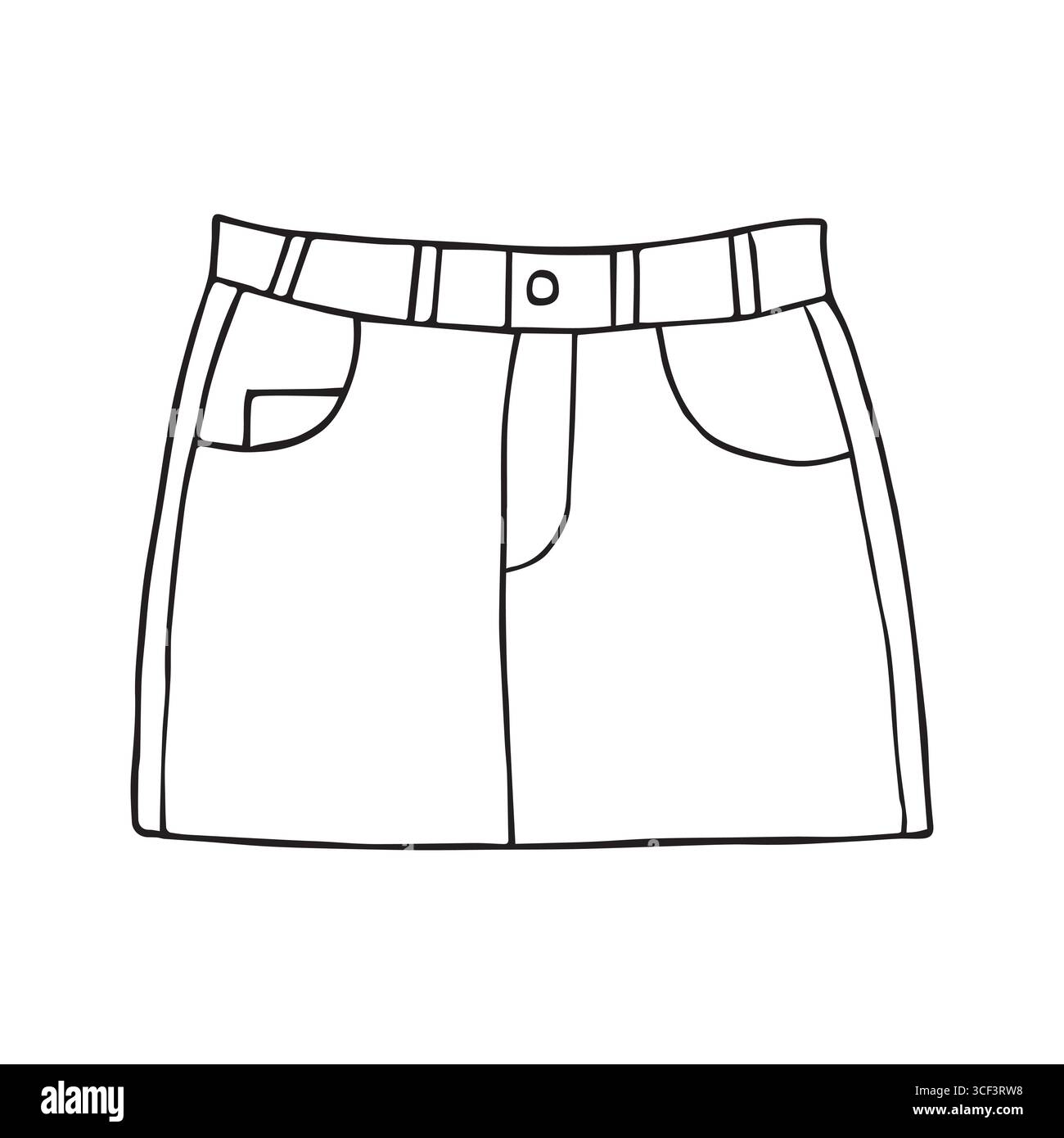 Vector hand drawn sketch doodle outline jeans skirt isolated on white ...