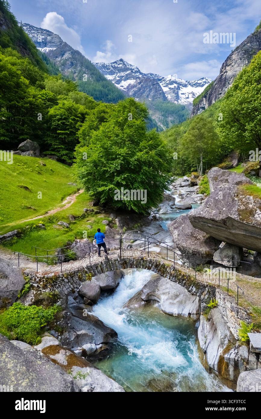 Aerial view of the alpine pasture of Puntid. Calnegia, Foroglio, Cevio ...