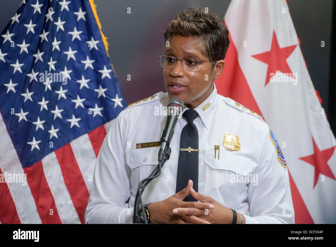 Pamela Smith, Chief of Police, Metropolitan Police Department fields ...