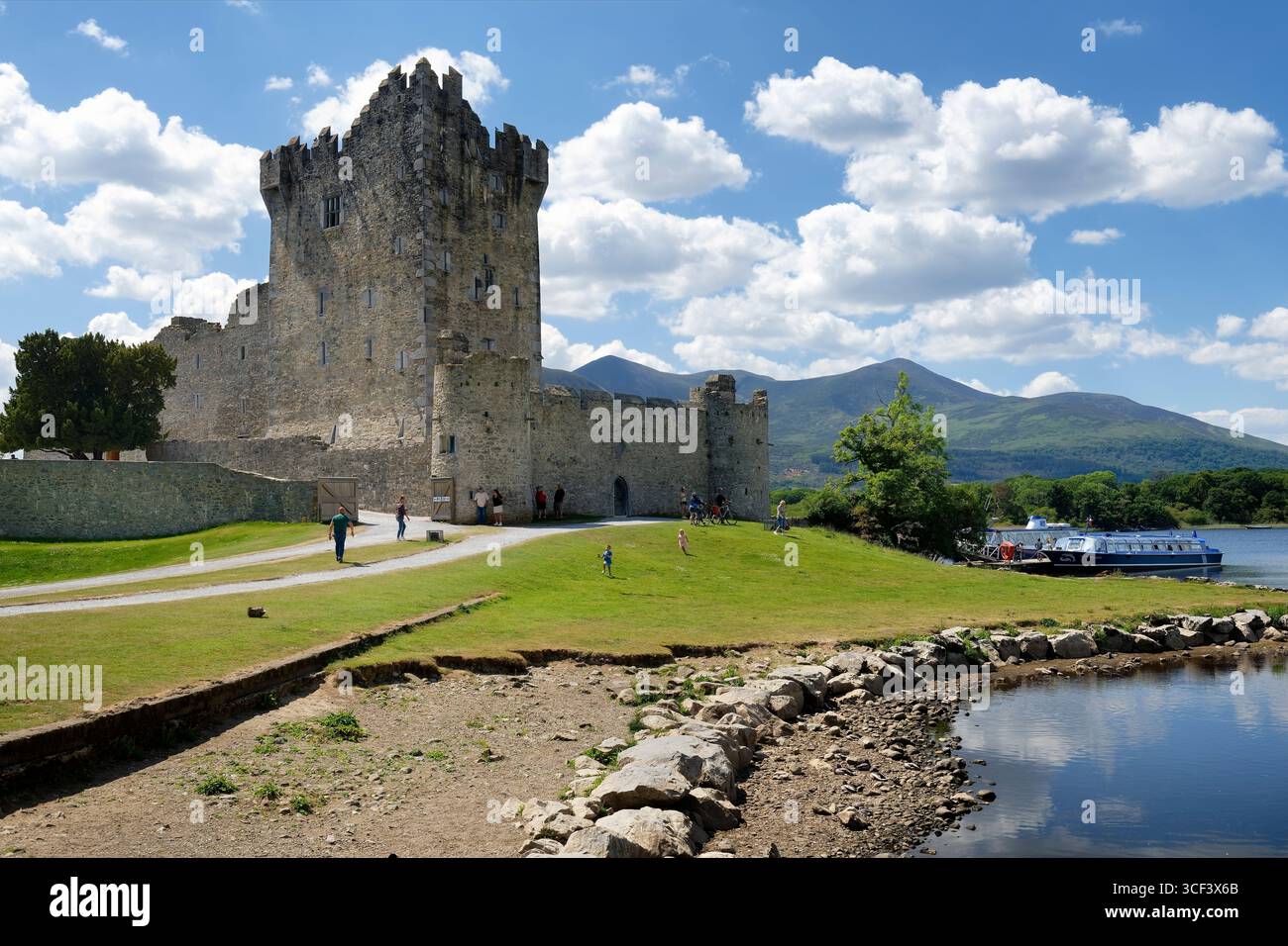 View of Ross Castle on the shores of Lough Leane Lake in Killarney ...