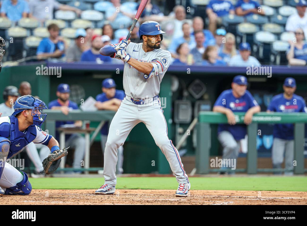 August 19, 2025: Texas Rangers second baseman Marcus Semien (2) bats ...
