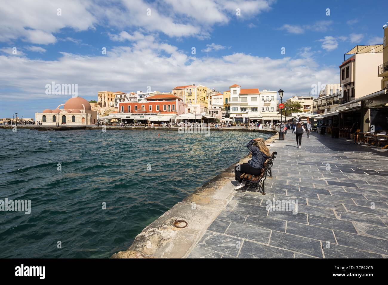 Promenade at the old Venetian harbor, Chania, Crete, Greece, Europe ...