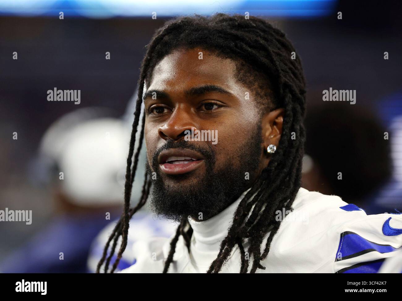 Dallas Cowboys cornerback Trevon Diggs (7) stands on the sideline in a ...