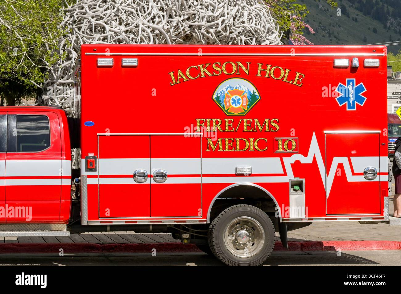 Jackson Hole, Wyoming, USA - 27 May 2025: Close up view of a paramedic ...
