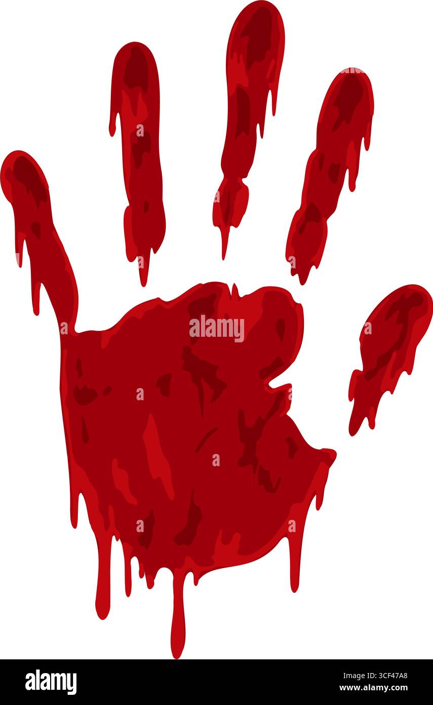 Realistic horror handprint with red dripping blood effect. Crime or ...