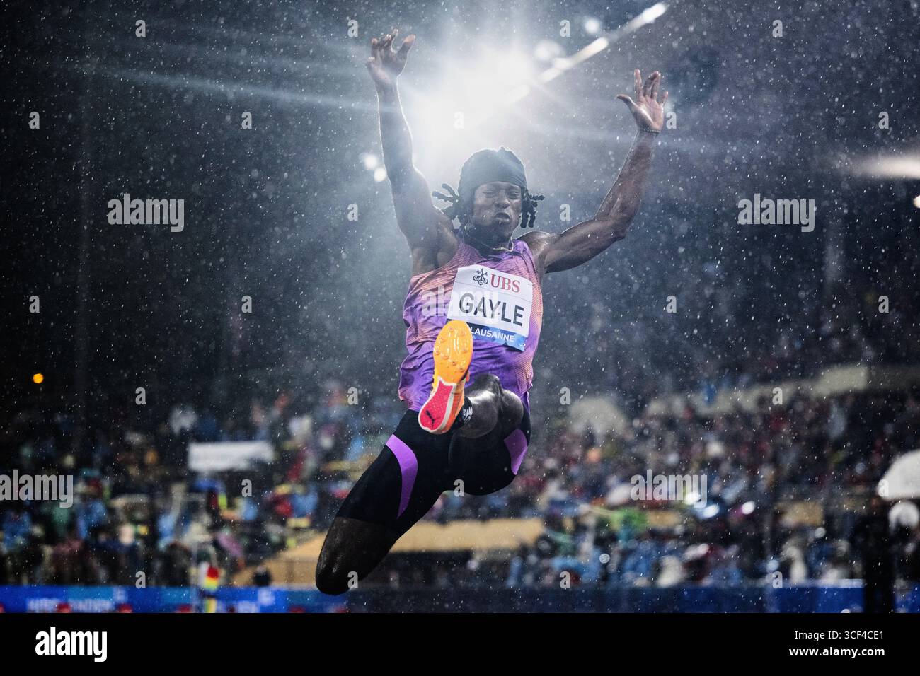 Tajay Gayle, of Jamaica, competes in the men's long jump event at the ...