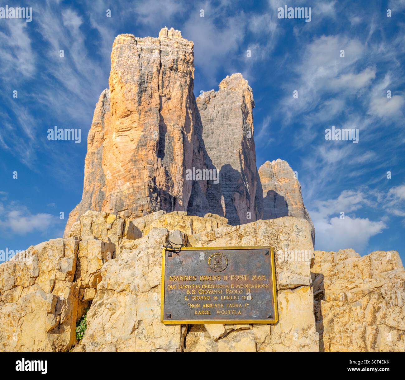 A bronze plaque commemorates the visit of Pope John Paul II to the Tre ...