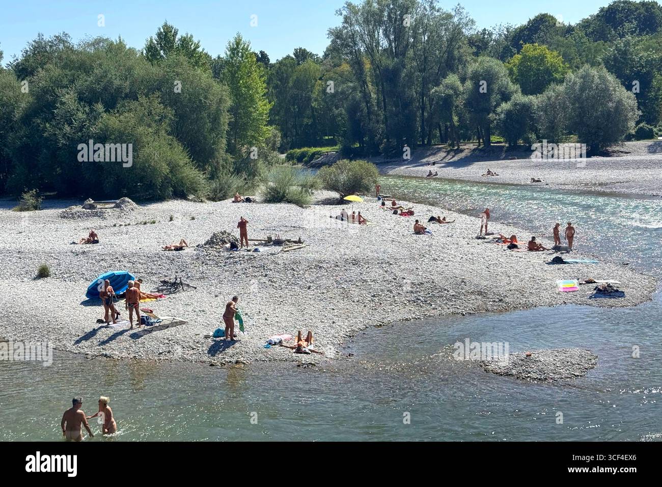 Summer in Munich on August 19, 2025. View of the Isar River in Munich ...