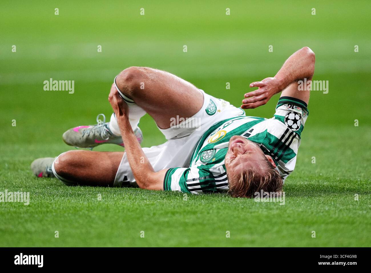 Celtic's Benjamin Nygren reacts after going down injured during the ...