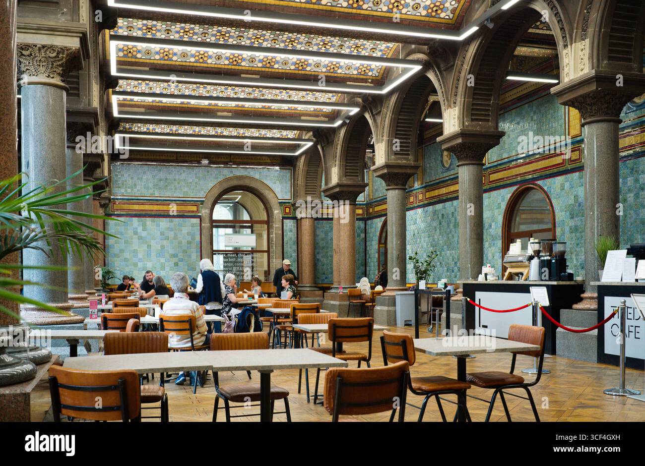 Tiled hall cafe in Leeds art gallery Stock Photo - Alamy