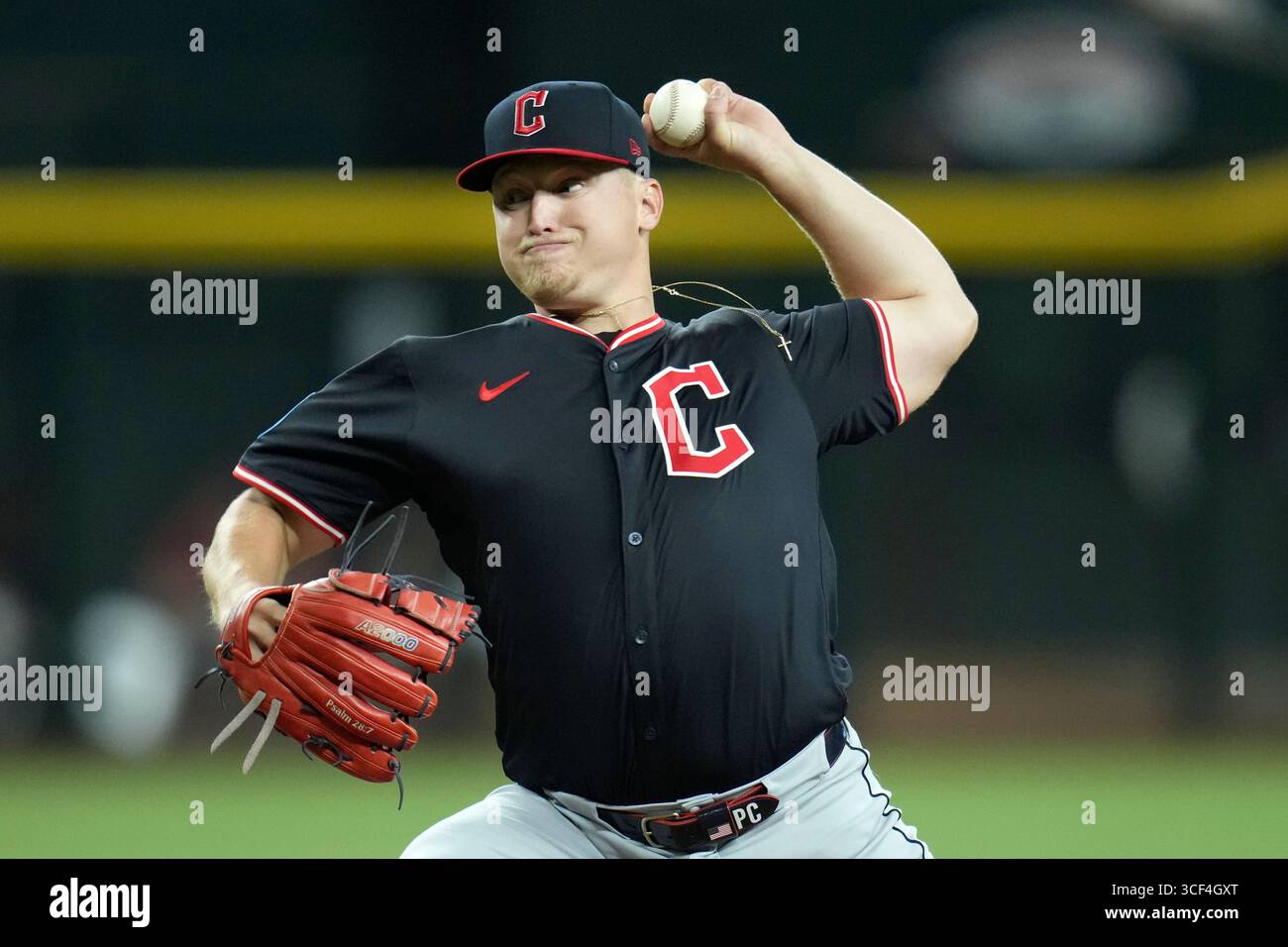 Cleveland Guardians starting pitcher Parker Messick throws against the ...