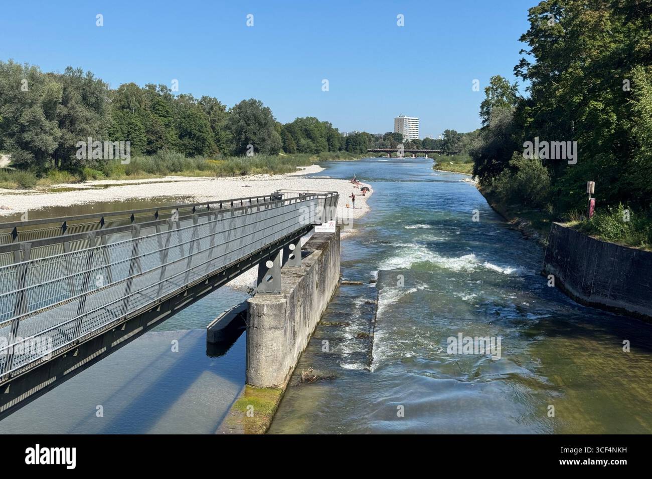 Summer in Munich on August 19, 2025. View of the Isar River in Munich ...